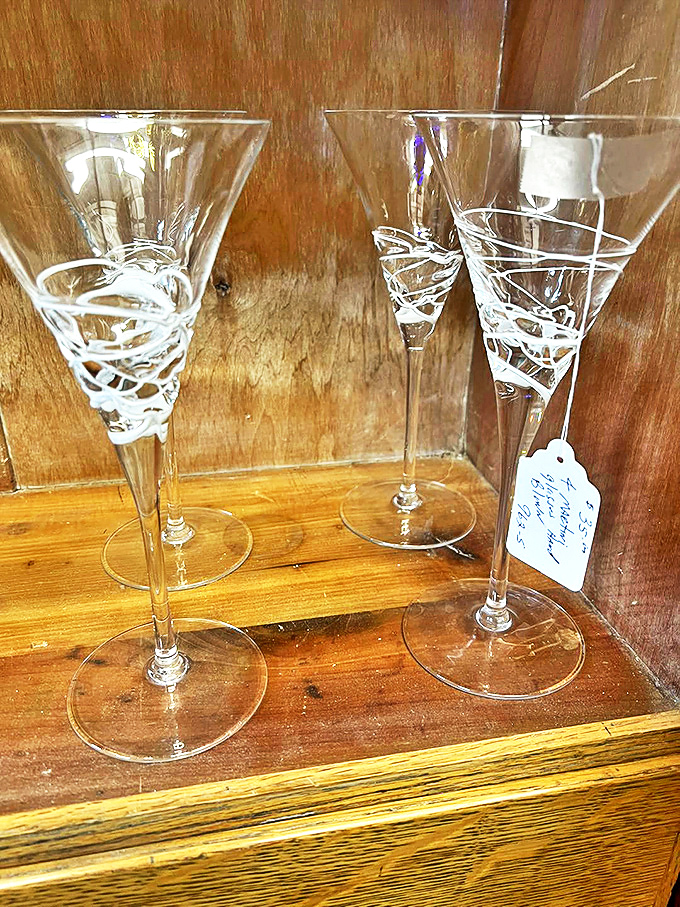 Martini glasses with the kind of elegant swirl that makes you want to speak in a 1940s radio announcer voice while sipping.