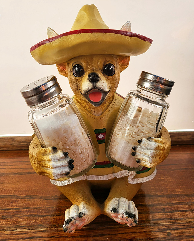 This cheerful Chihuahua salt and pepper holder isn't just cute decor&mdash;it's a whimsical ambassador welcoming you to a genuine Mexican food experience.