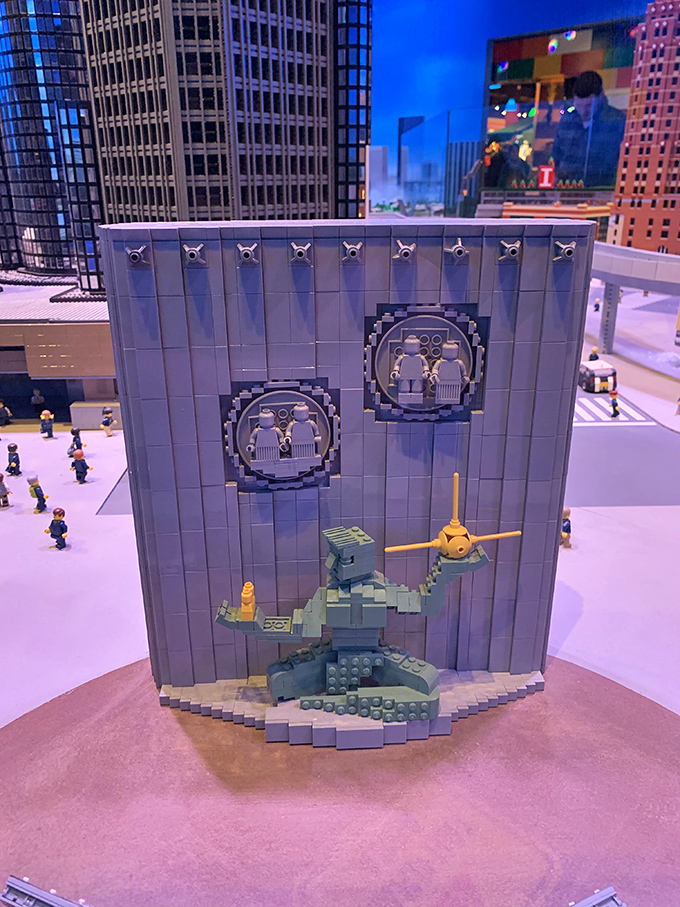 The Spirit of Detroit statue gets the LEGO treatment, holding up what might be the world's smallest representation of human hope and progress.