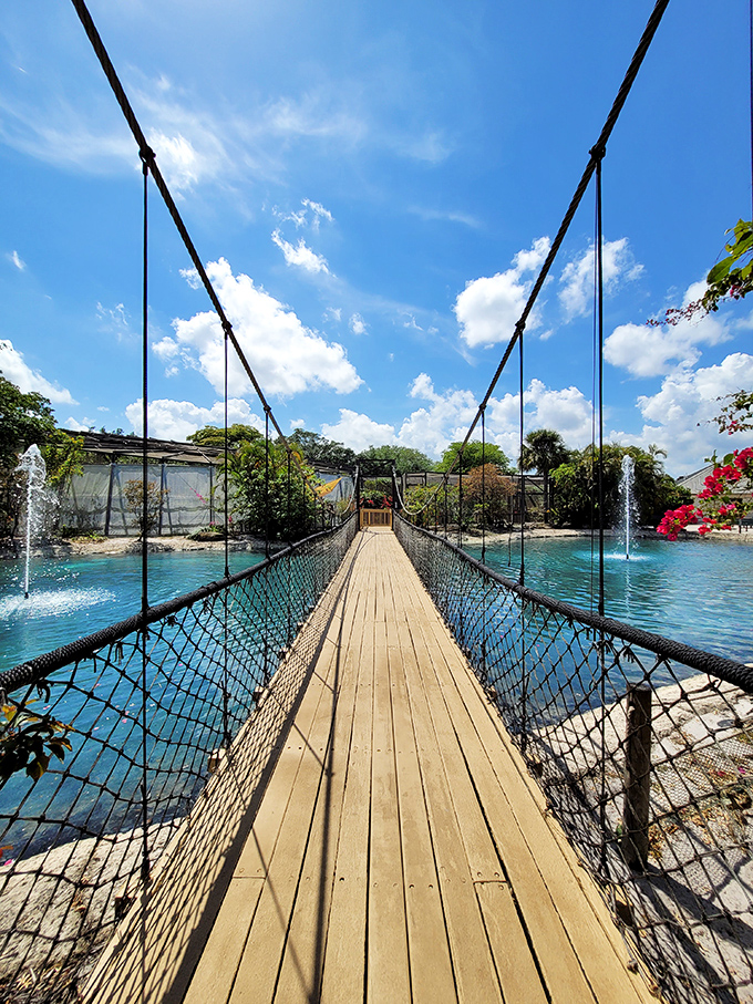 The suspension bridge offers both thrills and perspective &ndash; cross it for views that transform ordinary lagoon waters into something magical.