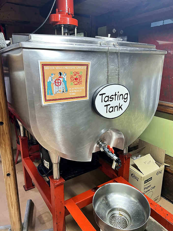 The aptly named "Tasting Tank" &ndash; where curious visitors can sample fresh-pressed cider straight from the source, like wine tasting but with more apple and less pretension.
