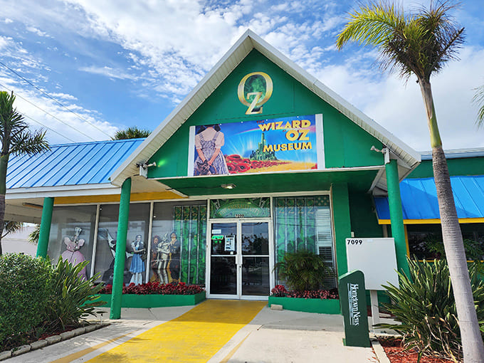 The museum's entrance welcomes you with a yellow brick pathway, because even the parking lot understands the importance of proper theming.