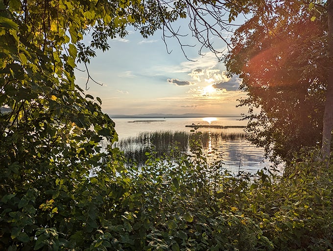 Golden hour transforms Lake Champlain into nature's own light show, no tickets or special effects required.
