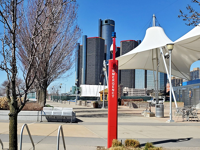Urban planning at its finest &ndash; clean lines, thoughtful design, and enough space for everyone to enjoy Detroit's waterfront renaissance.