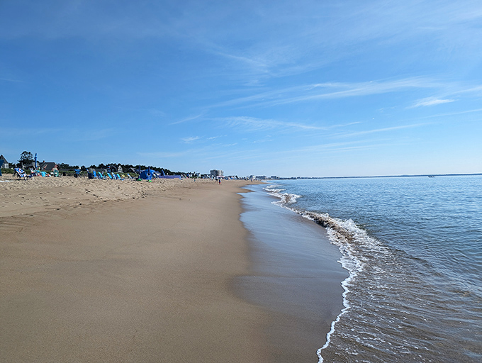 Morning light transforms the shoreline into a canvas of possibilities, where footprints in the sand become temporary signatures on nature's guest book.