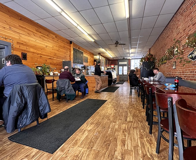 Interior warmth welcomes all &ndash; wooden floors and brick walls create the perfect backdrop for serious sandwich consumption.
