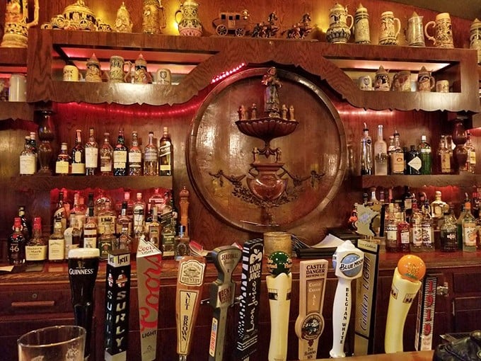 The bar gleams with bottles and taps, a liquid library where stories flow as freely as the expertly crafted drinks.