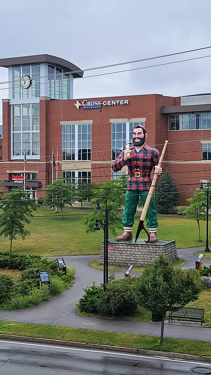 From this perspective, Paul seems to be surveying the forests he supposedly helped clear in American folklore.