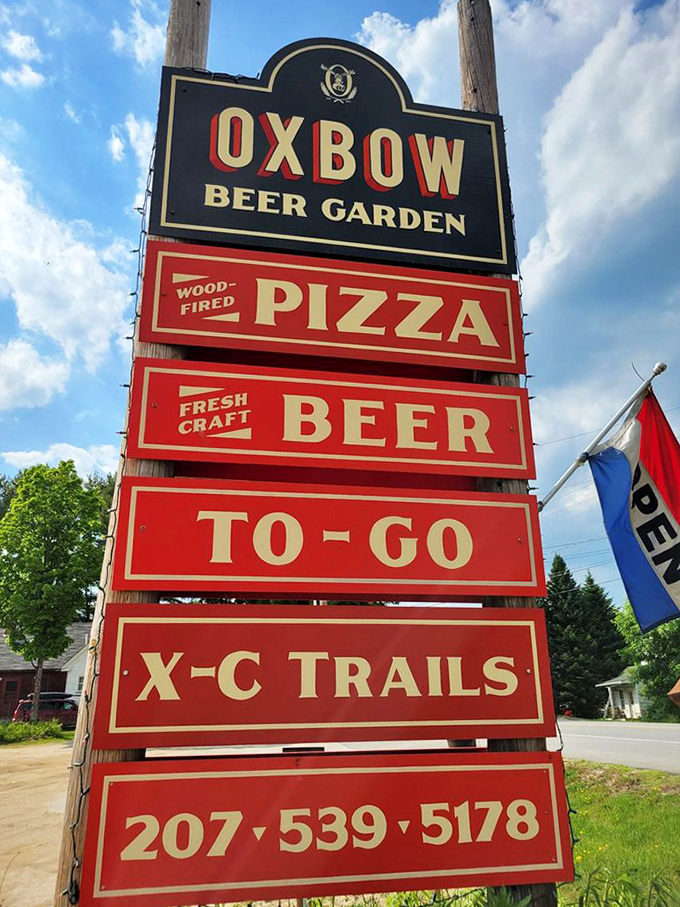 The sign says it all &ndash; wood-fired pizza, craft beer, and outdoor trails combine to create Maine's perfect trifecta of simple pleasures.