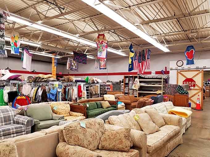 A sea of sofas offers seating solutions for every style and space, from compact loveseats to sprawling sectionals that anchor entire living rooms.