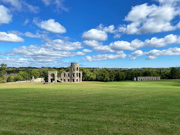The distant view showcases how the hotel ruins command attention on the landscape. Like Wisconsin's version of a castle, minus the moat, plus possible ghosts.