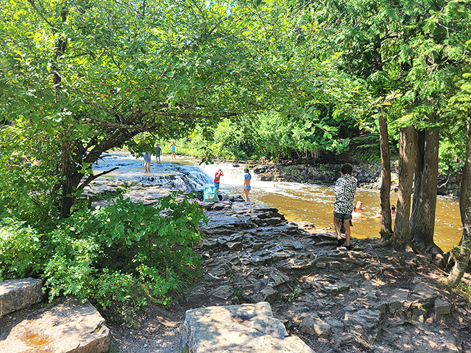 Families create memories that outlast summer tans, as children discover the simple joy of cool water on hot skin.
