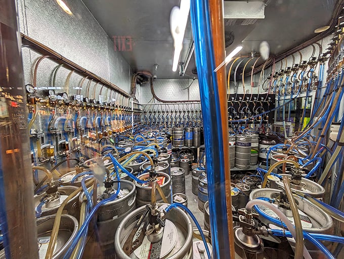 Behind-the-scenes beer operation: The complex network of tubes and kegs that ensures your craft beer arrives perfectly chilled and ready for consumption.