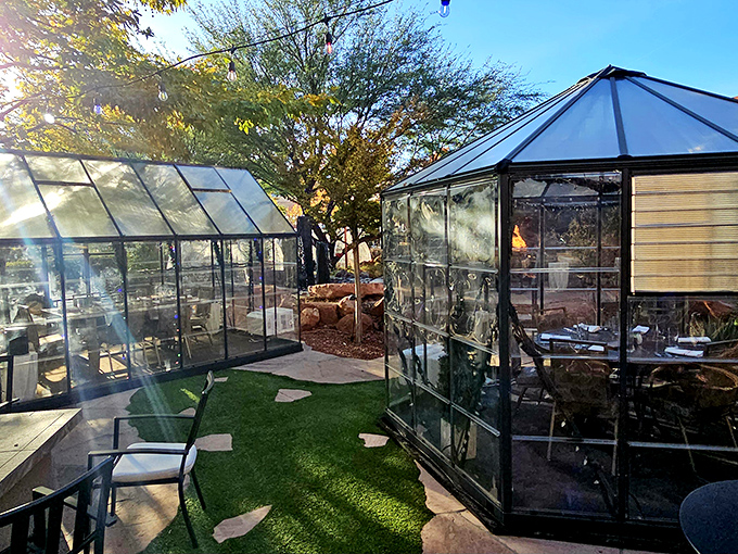 Unique glass dining domes at ShadowRock create intimate spaces for winter dining with protection from the elements and stunning views.