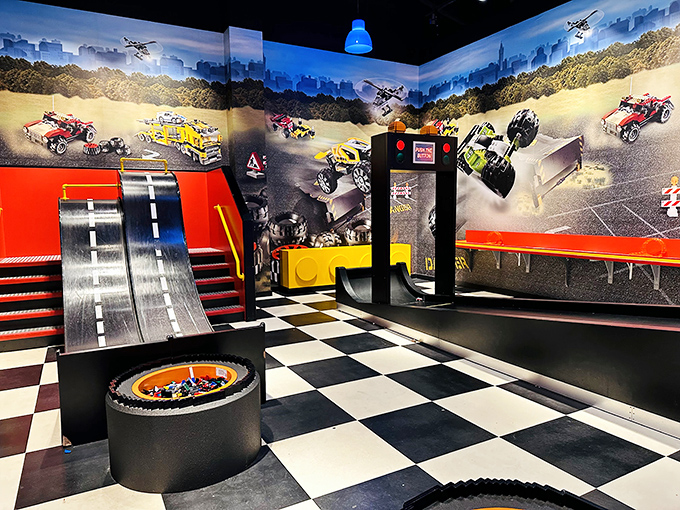 Future engineers test their creations at the Build & Test zone, where physics lessons disguise themselves as playtime and competitive parents pretend not to care.