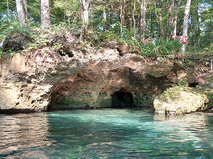 Limestone caves reveal the ancient geological history beneath the springs, where water has carved its own artistic masterpiece.