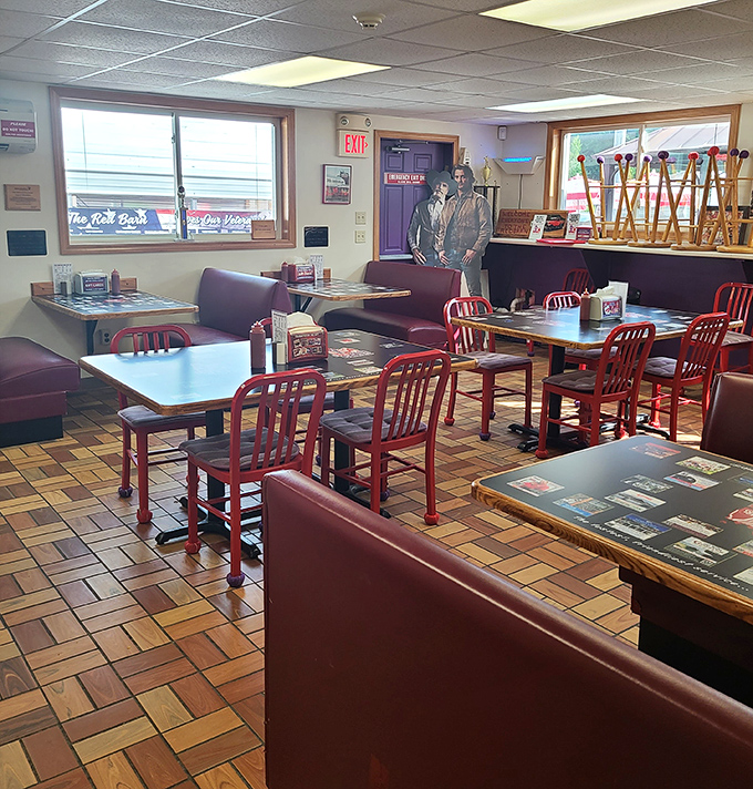 The dining room awaits its next round of seafood enthusiasts, each table a blank canvas for upcoming feasts.
