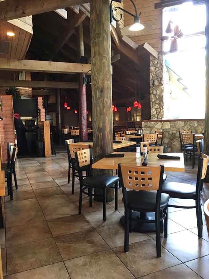 Those massive tree trunks serving as natural pillars remind you that this treehouse concept isn't just marketing, it's the real deal.