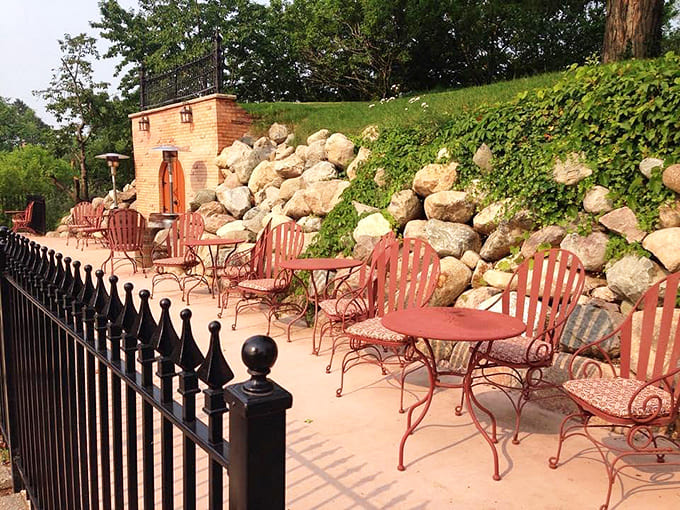 Outdoor seating areas scattered around the property offer multiple spots to sit and contemplate why you don't live in a castle.