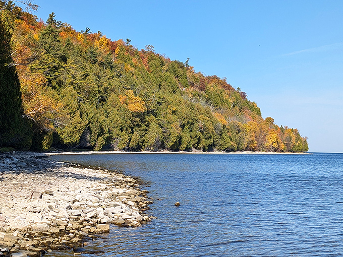 Peninsula Park Beach combines crystal waters with forest-lined shores, creating that quintessential Door County escape.