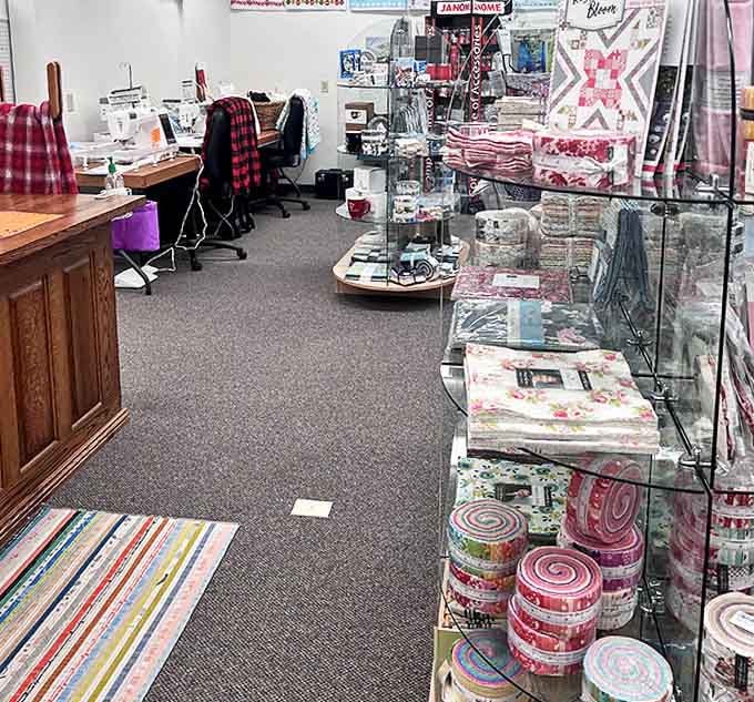 The retail display showcases finished projects alongside materials &ndash; inspiration and supplies conveniently paired together.