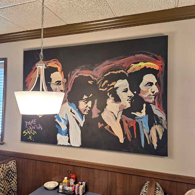 Colorful artwork celebrating the Fab Four adorns the walls, reminding diners that great music and great food make perfect companions.