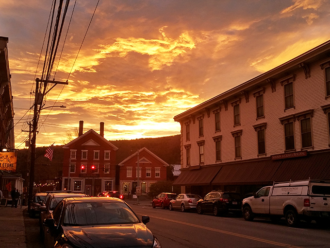 When the sun sets over Waterbury's Main Street, even the sky gets in on the show, painting everything in colors that no filter could improve.