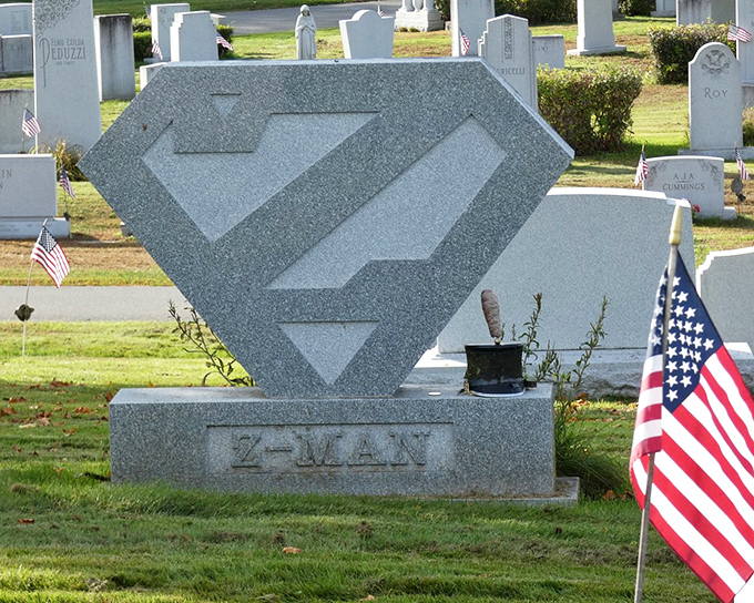 Even superheroes need memorials &ndash; this Z-Man monument transforms an iconic symbol into a personalized granite tribute.
