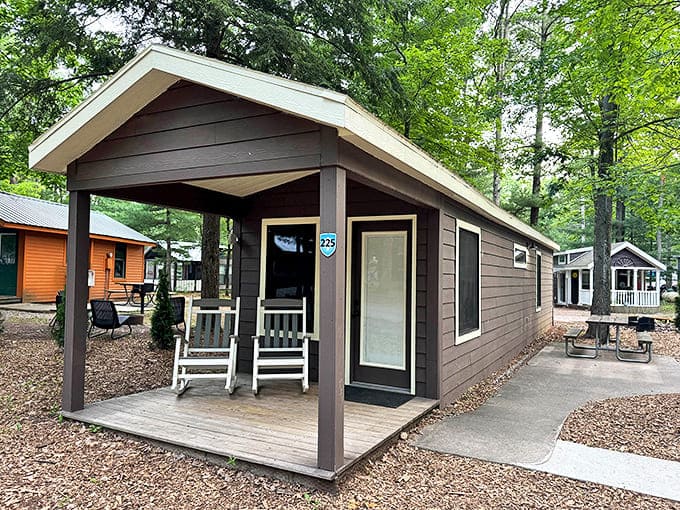 Modern cabin with porch rockers &ndash; where "checking your notifications" means watching birds and counting chipmunks.