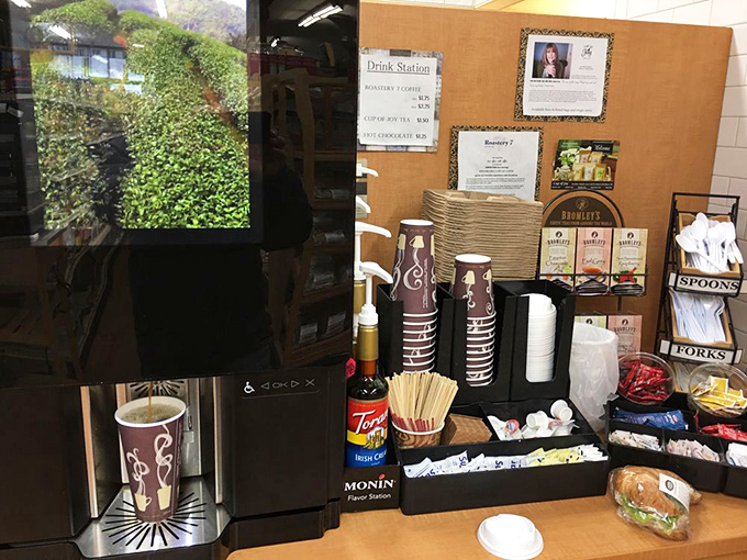 This coffee station stands ready to fuel your adventures or rescue your afternoon from the doldrums, offering liquid motivation you can customize exactly how you like it.