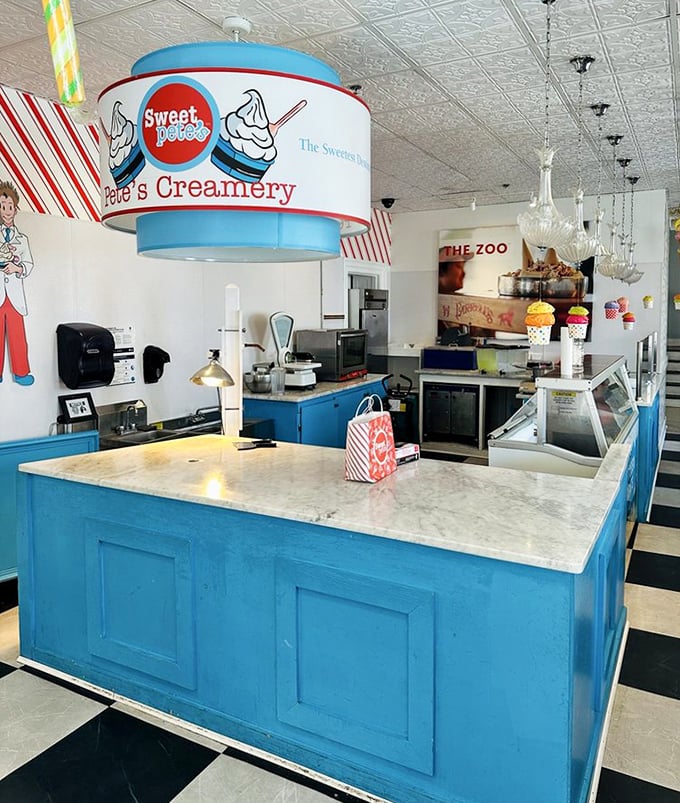 The blue counter stands ready for action, a command center where sugar wizards transform simple ingredients into edible magic.