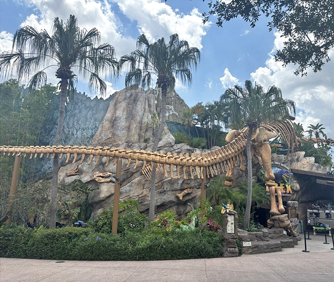 This impressive dinosaur skeleton guards the restaurant entrance, giving new meaning to the phrase "waiting to be seated."