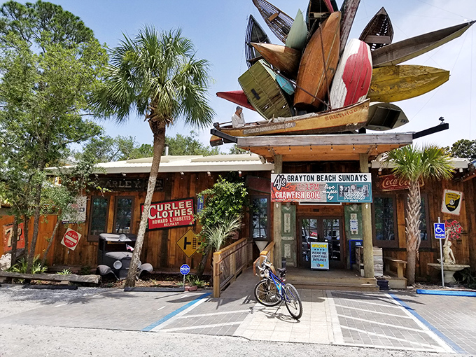 The Red Bar charm: This iconic Grayton Beach institution welcomes visitors with quirky decor, cold drinks, and the promise of local stories.