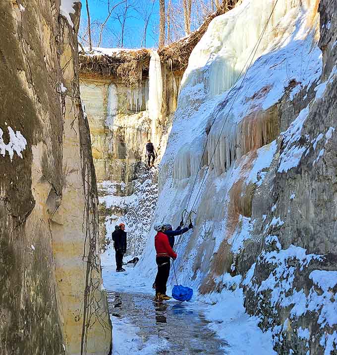 Winter brings ice climbers to test their skills on frozen waterfalls, adding a thrilling dimension to the canyon's seasonal transformation.
