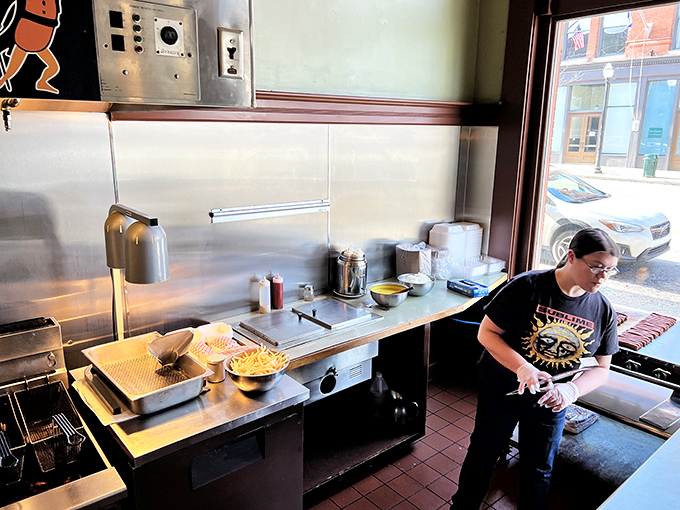 The kitchen staff work with the efficiency that comes from making the same great food day after day.