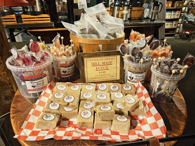 Sweet temptation! Cold Hollow's homemade fudge and candy display is a monument to sugar in its most glorious forms.