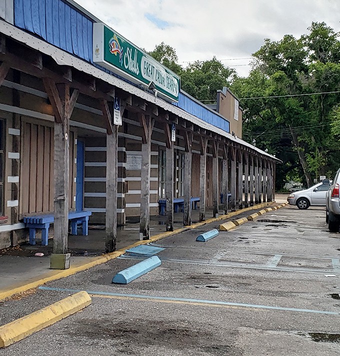 The humble entrance to seafood paradise &ndash; where anticipation builds with each step toward those swinging doors and waiting crab legs.