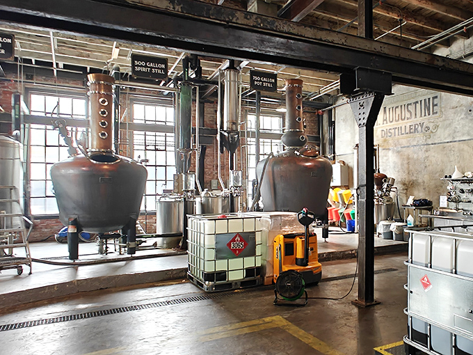 The distillery's copper stills gleam like sculptures, transforming local ingredients into spirits that capture Florida's essence in every drop.