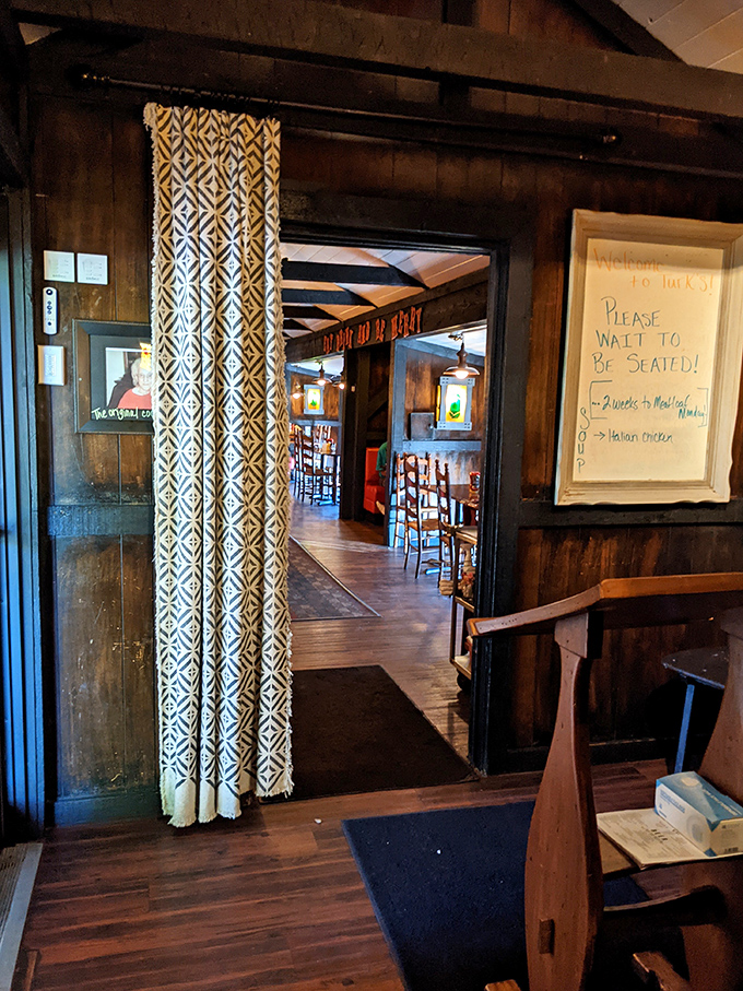 The receiving area sets the tone for your Turk's experience – warm, welcoming, and hinting at the rustic charm that awaits beyond the curtain.