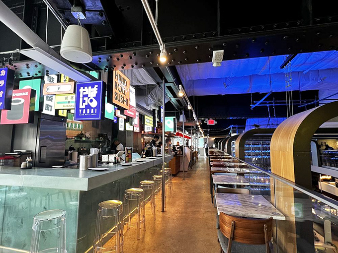 Each vendor stall becomes its own tiny culinary kingdom, with colorful signage beckoning hungry explorers to discover new flavor territories.