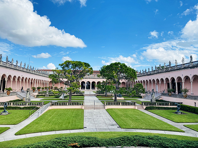 The courtyard at The Ringling Museum showcases Renaissance-inspired architecture and formal gardens &ndash; a slice of European grandeur in sunny Sarasota.