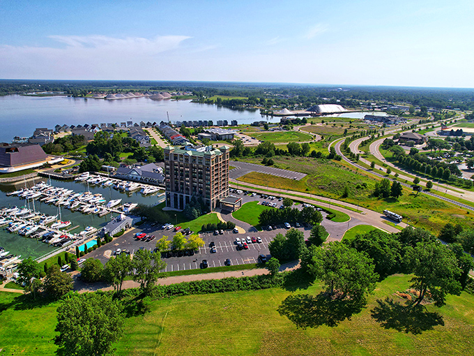 Historic buildings in downtown Muskegon showcase the architectural details from the city's lumber baron heyday.