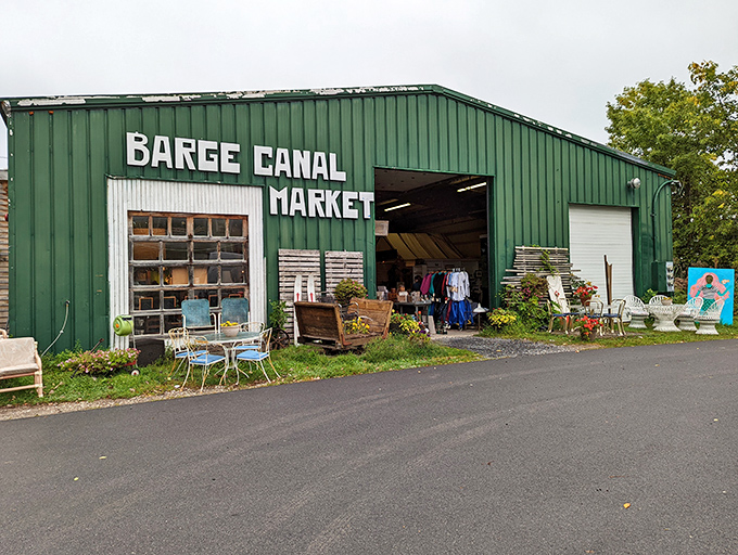 Barge Canal Market's weathered green exterior houses treasures waiting to be discovered &ndash; a picker's paradise of Vermont's collective past.