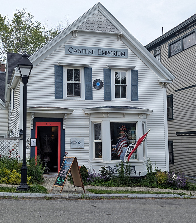 The Castine Emporium's cheerful façade promises treasures within – from practical necessities to whimsical souvenirs of your Maine adventure.