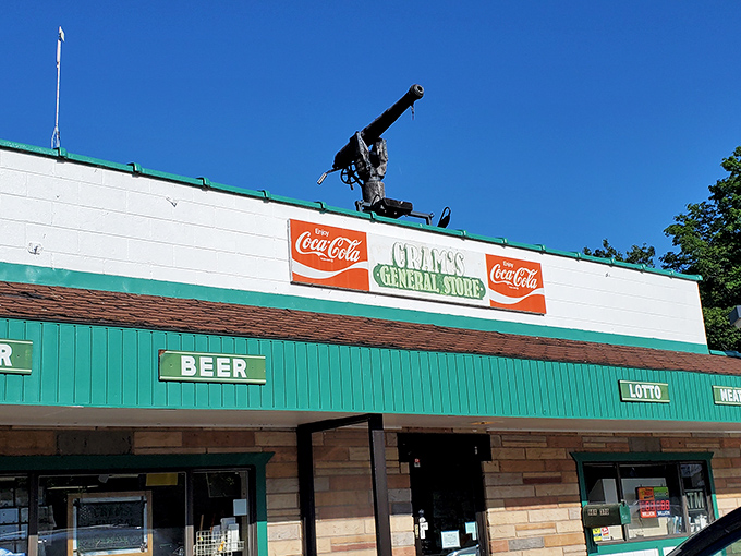 Cram's General Store, complete with rooftop cannon, stands as Big Bay's commercial hub &ndash; where locals gather for supplies and gossip.