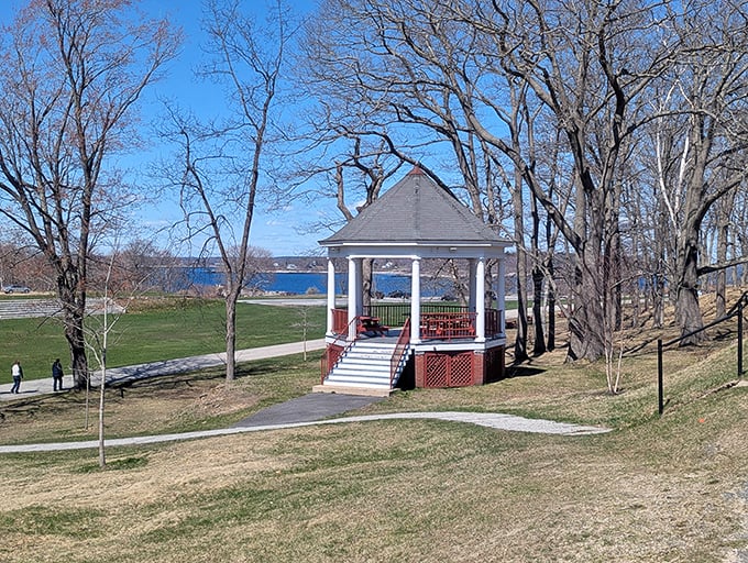 This charming white bandstand offers the perfect vantage point for ocean gazing and summer concert enjoyment.