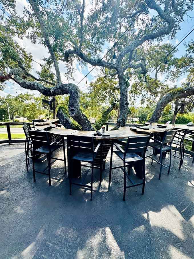 Sometimes the best seat in the house is outside under the branches, where nature provides the ambiance and Norwood's provides everything else.