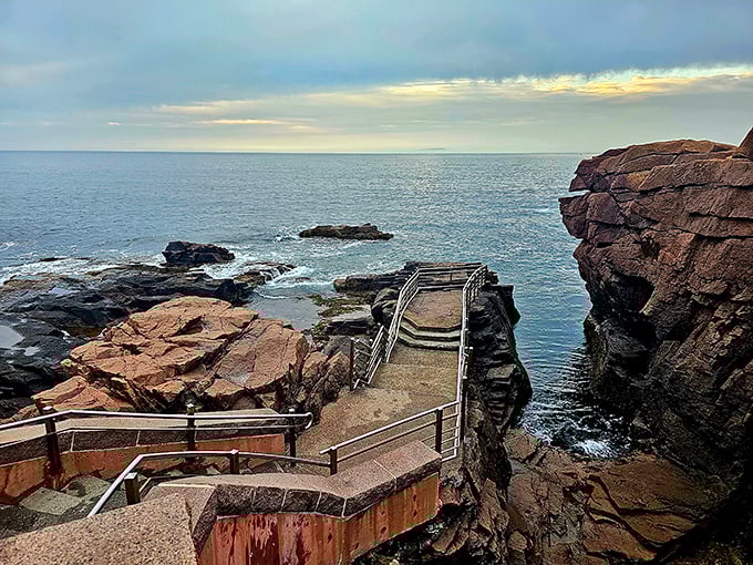 The Atlantic stretches to the horizon, a constant reminder that this performance has been running long before humans arrived to appreciate it.