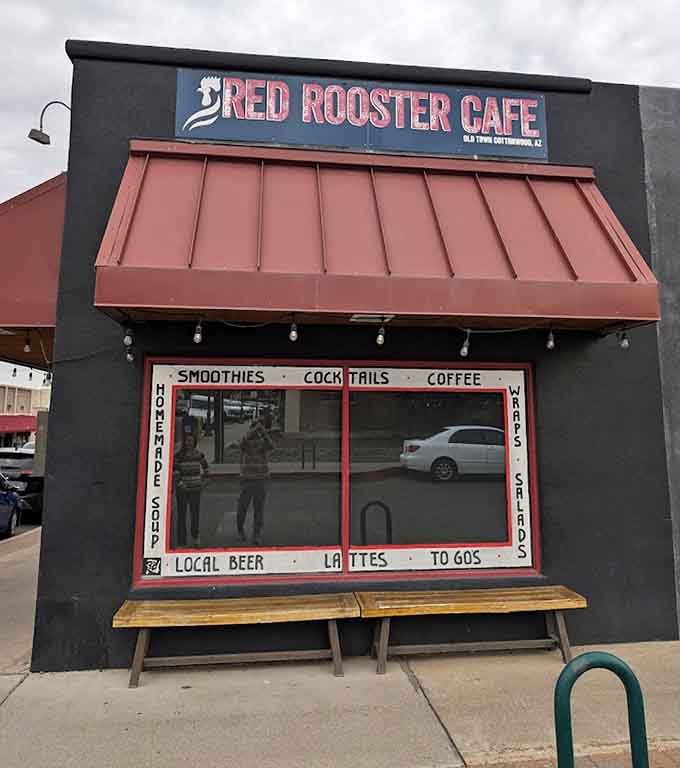 The outdoor patio extends the dining space, offering fresh air and people-watching opportunities in Old Town Cottonwood.