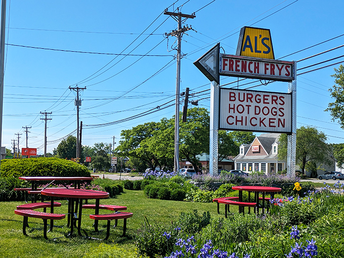Garden dining at its finest &ndash; Al's outdoor seating area invites you to enjoy your meal surrounded by Vermont's natural beauty.